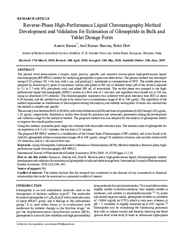 (PDF) Reverse-phase High-Performance Liquid Chromatography Method Development and Validation for ...