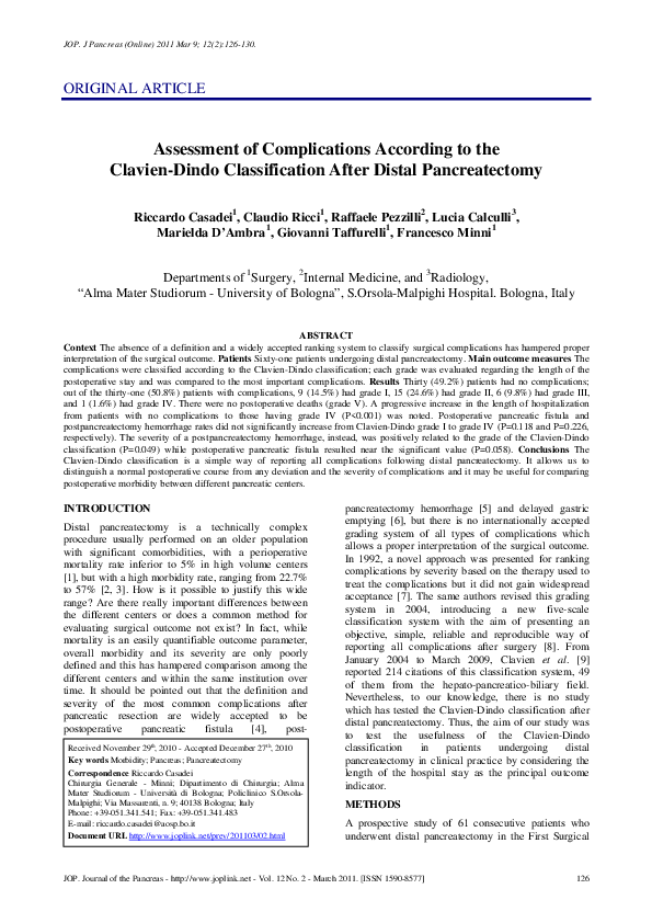 (PDF) Assessment of complications according to the Clavien-Dindo ...