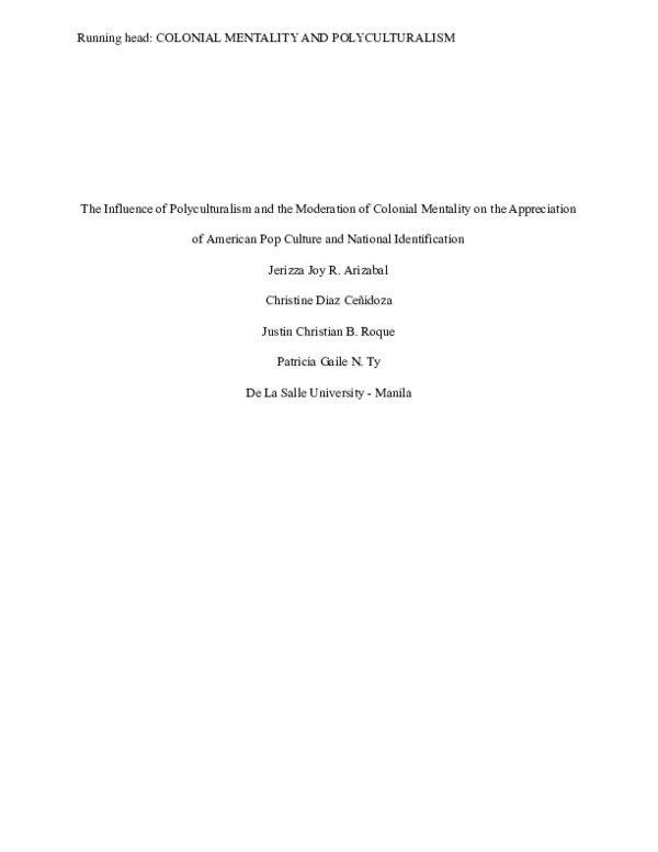 (PDF) The Influence of Polyculturalism and the Moderation of Colonial Mentality on the ...