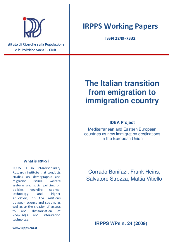 (PDF) The Italian transition from emigration to immigration country