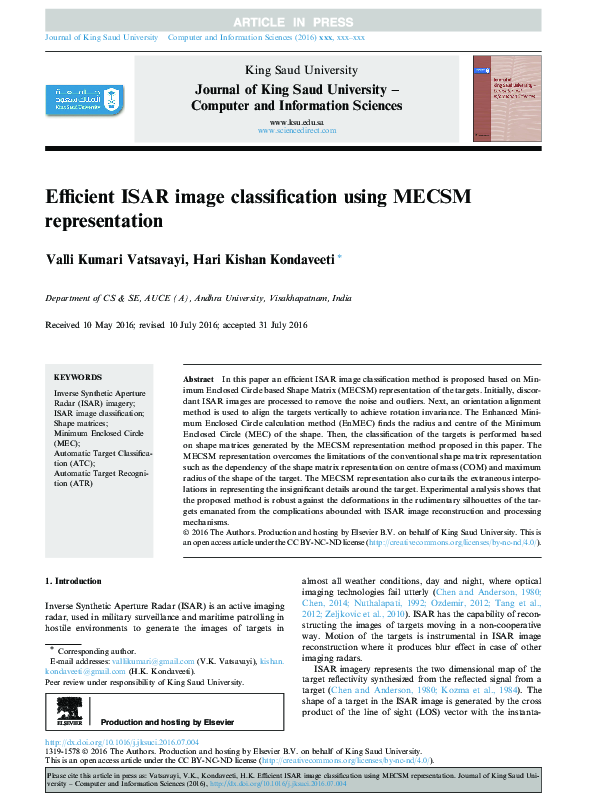 Pdf Efficient Isar Image Classification Using Mecsm Representation Hari Kishan Kondaveeti