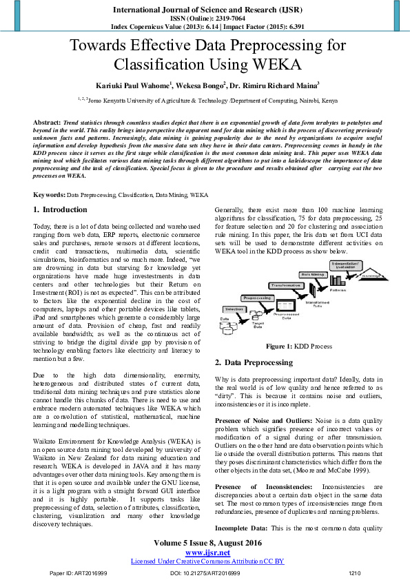 (PDF) Towards Effective Data Preprocessing for Classification Using WEKA Kariuki