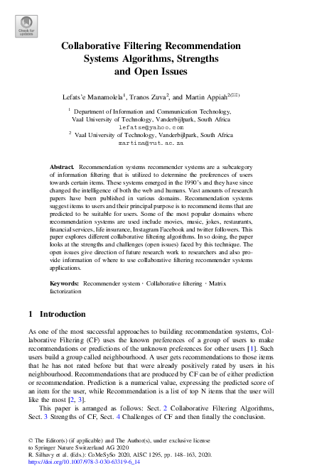 (PDF) Collaborative Filtering Recommendation Systems Algorithms ...