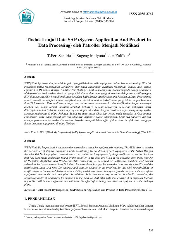 (PDF) Tindak Lanjut Data SAP (System Application And Product In Data Processing) oleh Patroller ...