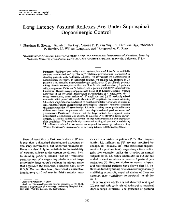 (PDF) Long latency postural reflexes are under supraspinal dopaminergic control