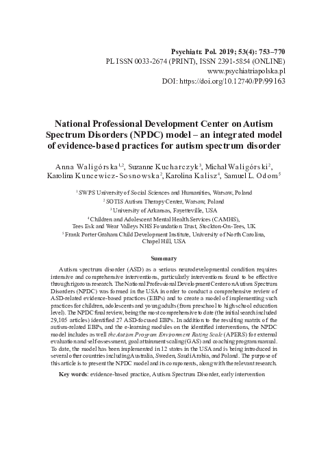 (PDF) National Professional Development Center on Autism Spectrum Disorders (NPDC) model - an ...