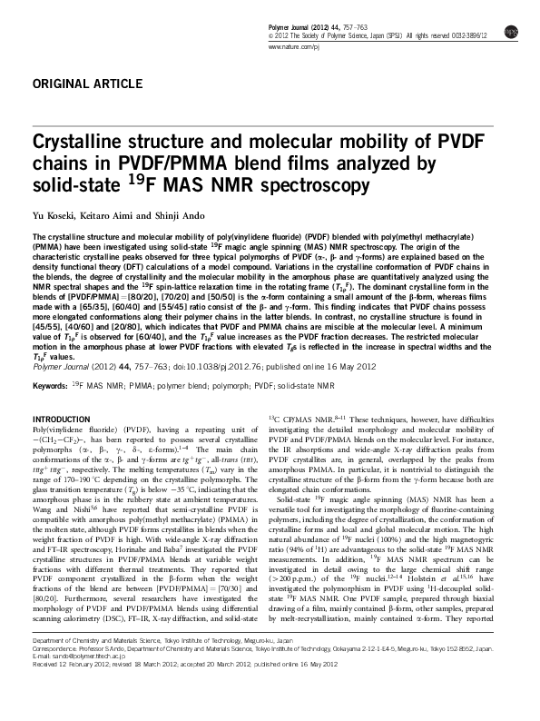 (PDF) Crystalline structure and molecular mobility of PVDF chains in ...