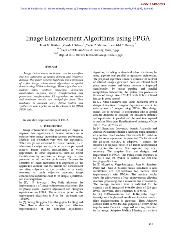 (PDF) Image Enhancement Algorithms using FPGA
