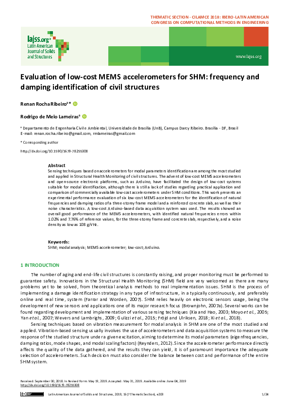 Pdf Evaluation Of Low Cost Mems Accelerometers For Shm Frequency And