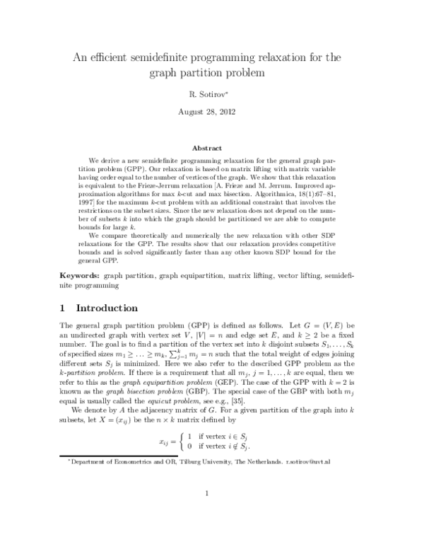 (PDF) An Efficient Semidefinite Programming Relaxation for the Graph Partition Problem