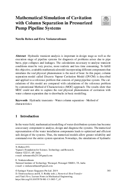 (PDF) Mathematical Simulation of Cavitation with Column Separation in ...