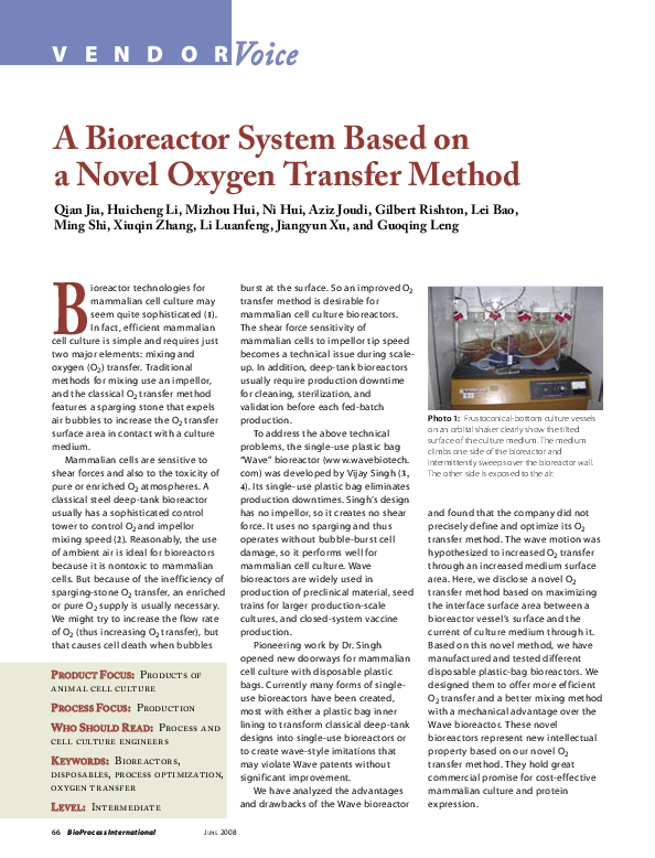 (PDF) A Bioreactor System Based on a Novel Oxygen Transfer Method