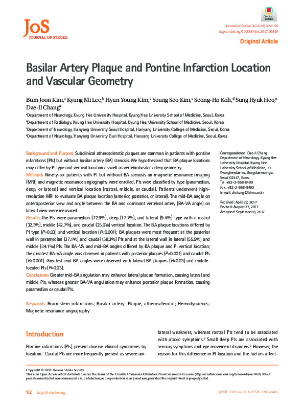(PDF) Basilar Artery Plaque and Pontine Infarction Location and ...