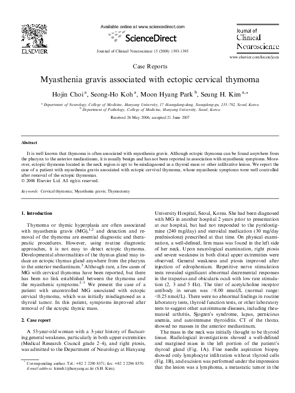 (PDF) Myasthenia gravis associated with ectopic cervical thymoma