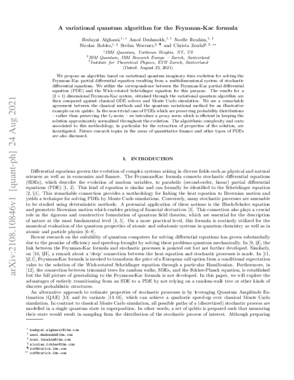 (PDF) A variational quantum algorithm for the Feynman-Kac formula