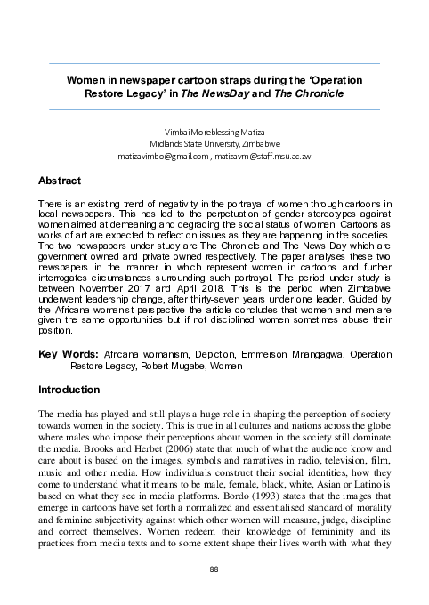 (PDF) Women in newspaper cartoon straps during the 'Operation Restore ...