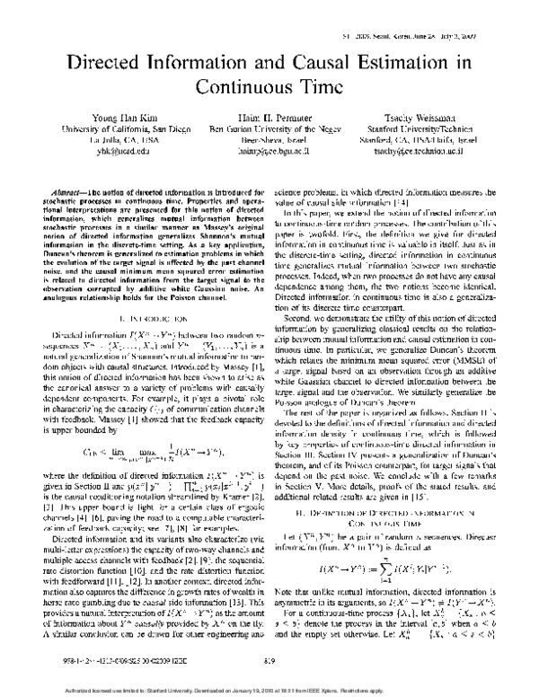 (PDF) Directed information and causal estimation in continuous time