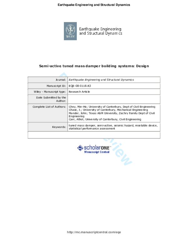 (PDF) Earthquake Engineering and Structural Dynamics For Peer Review