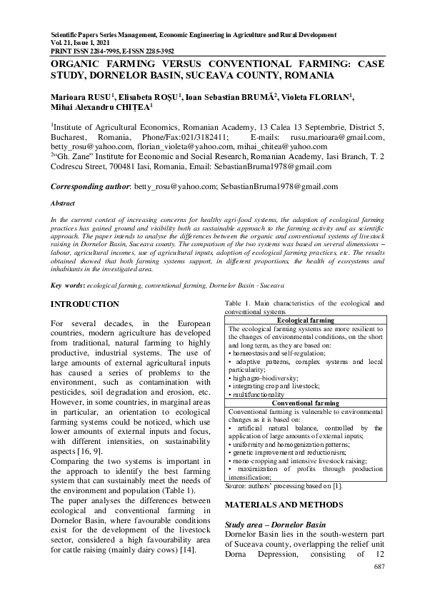 (PDF) Organic farming versus conventional farming: case study, Dornelor ...