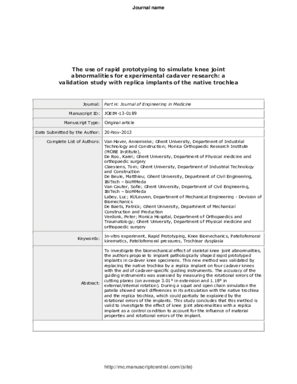 (PDF) The use of rapid prototyped implants to simulate knee joint ...