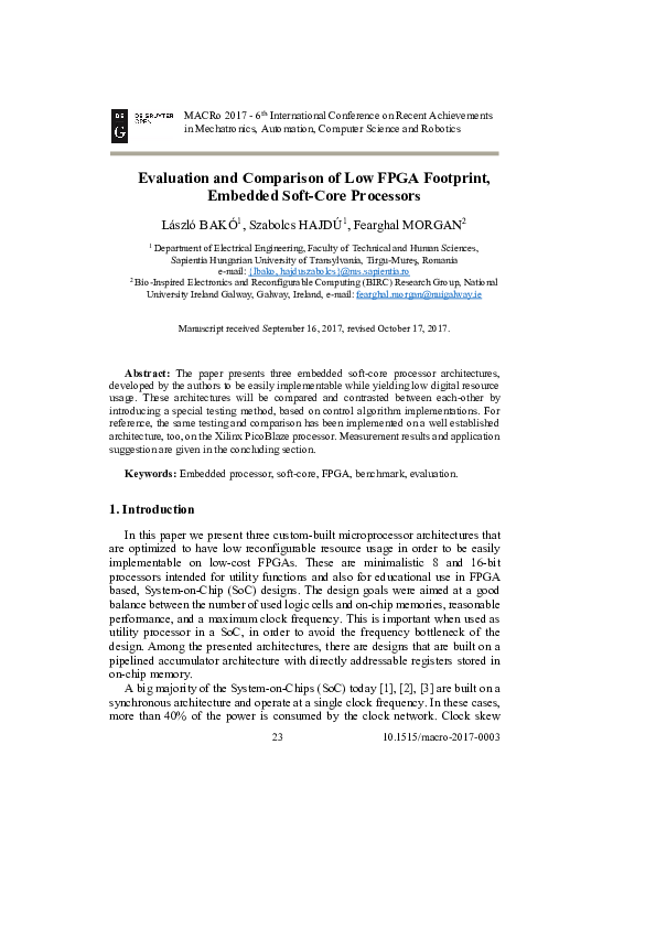 Pdf Evaluation And Comparison Of Low Fpga Footprint Embedded Soft