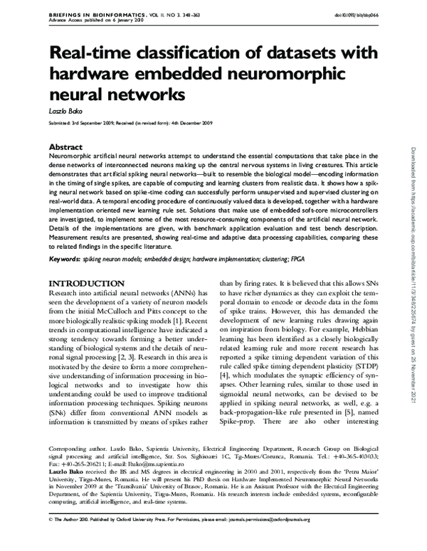 (PDF) Real-time classification of datasets with hardware embedded neuromorphic neural networks ...