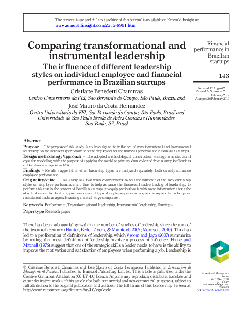 (PDF) Comparing transformational and instrumental leadership