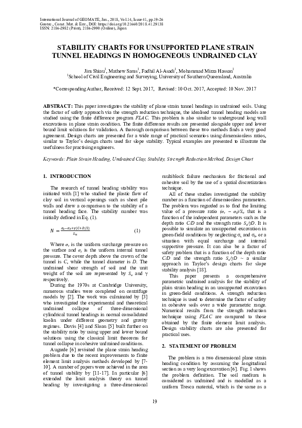 (PDF) Stability Charts for Unsupported Plane Strain Tunnel Headings in ...