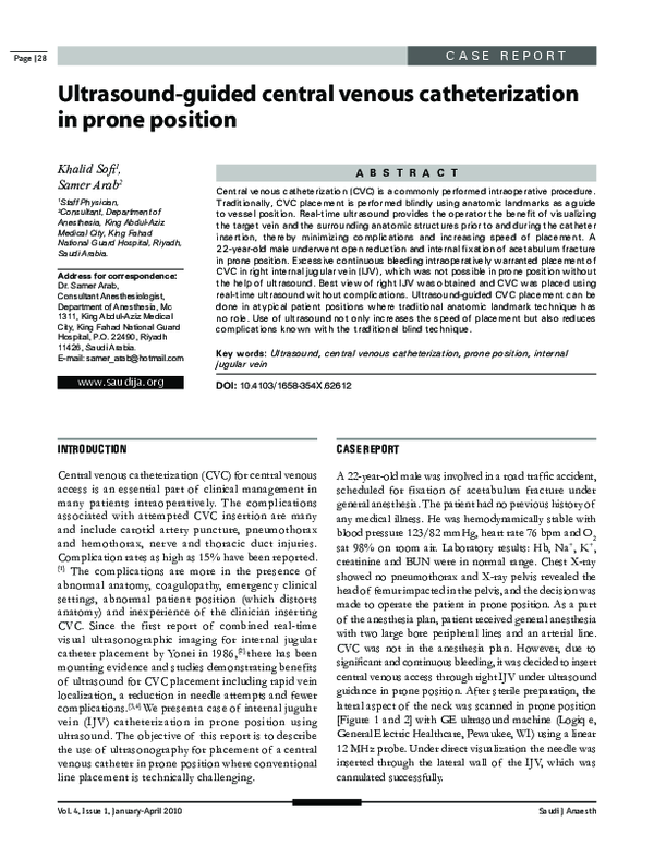 (PDF) Ultrasound-guided central venous catheterization in prone position