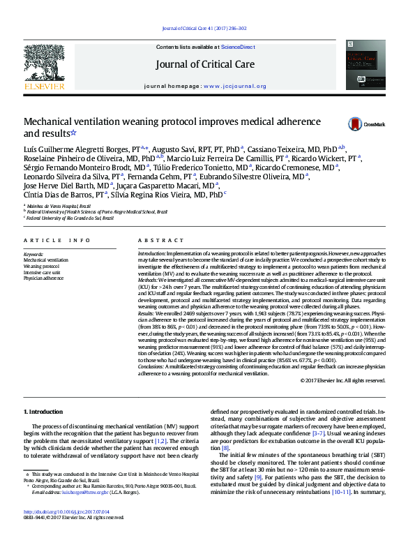 (PDF) Mechanical ventilation weaning protocol improves medical ...