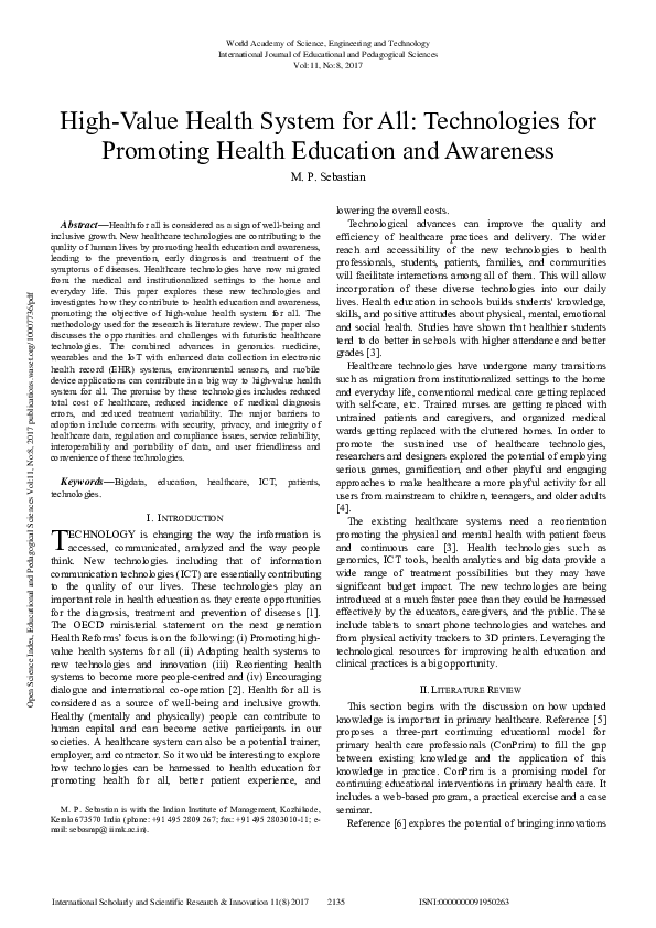 (PDF) High-Value Health System For All: Technologies For Promoting ...