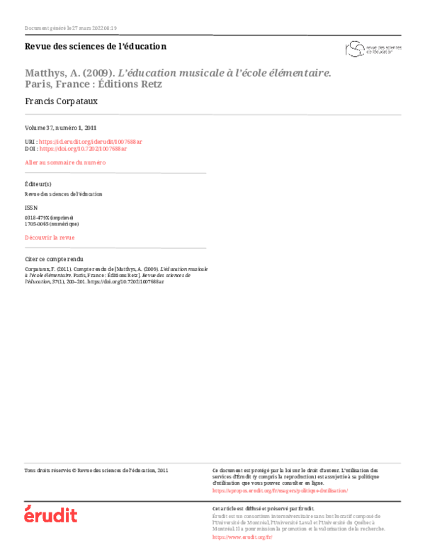 (PDF) Matthys, A. (2009). L’éducation musicale à l’école élémentaire ...