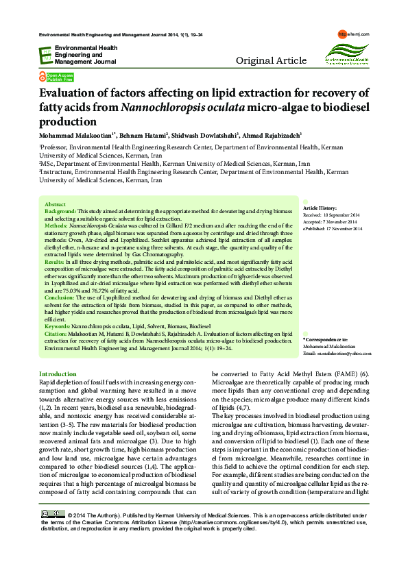 (PDF) Evaluation of factors affecting on lipid extraction for recovery of fatty acids from ...