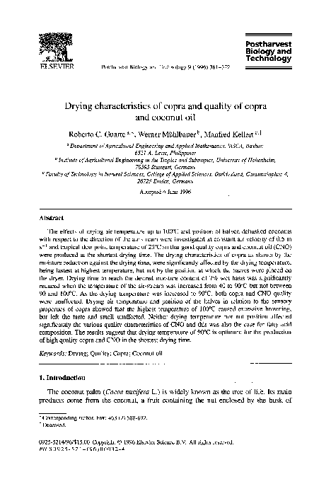 (PDF) Drying characteristics of copra and quality of copra and coconut oil