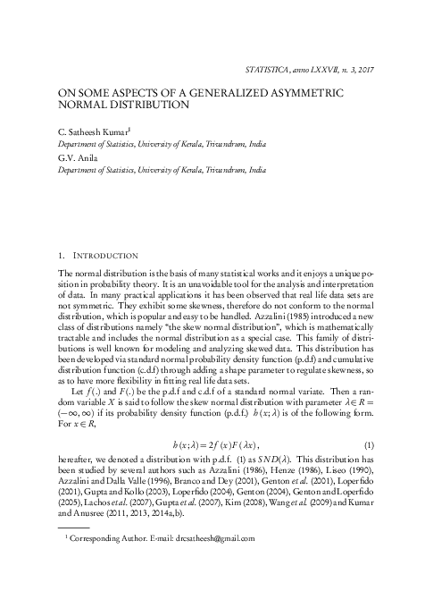 (PDF) On Some Aspects of a Generalized Asymmetric Normal Distribution