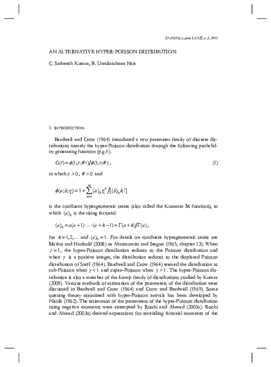 (PDF) An alternative hyper-Poisson distribution