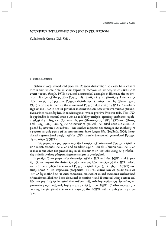 (PDF) Modified intervened Poisson distribution