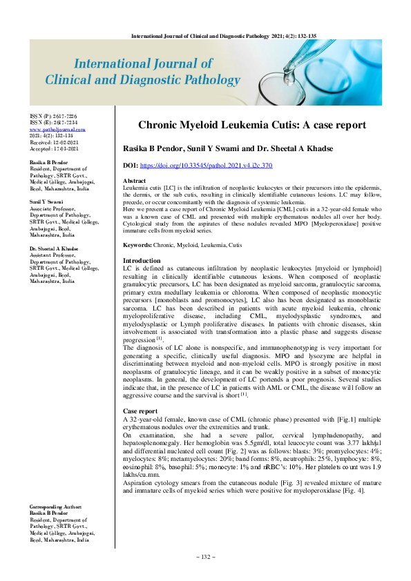 (PDF) Chronic Myeloid Leukemia Cutis: A case report