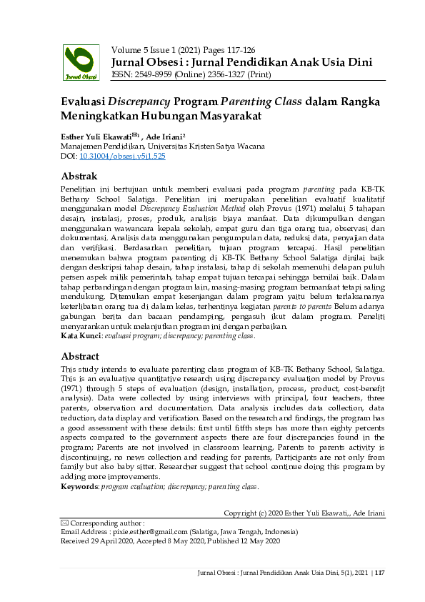 (PDF) Evaluasi Discrepancy Program Parenting Class dalam Rangka ...
