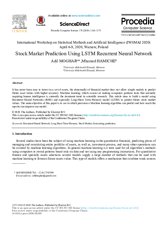 (PDF) Stock Market Prediction Using LSTM Recurrent Neural Network