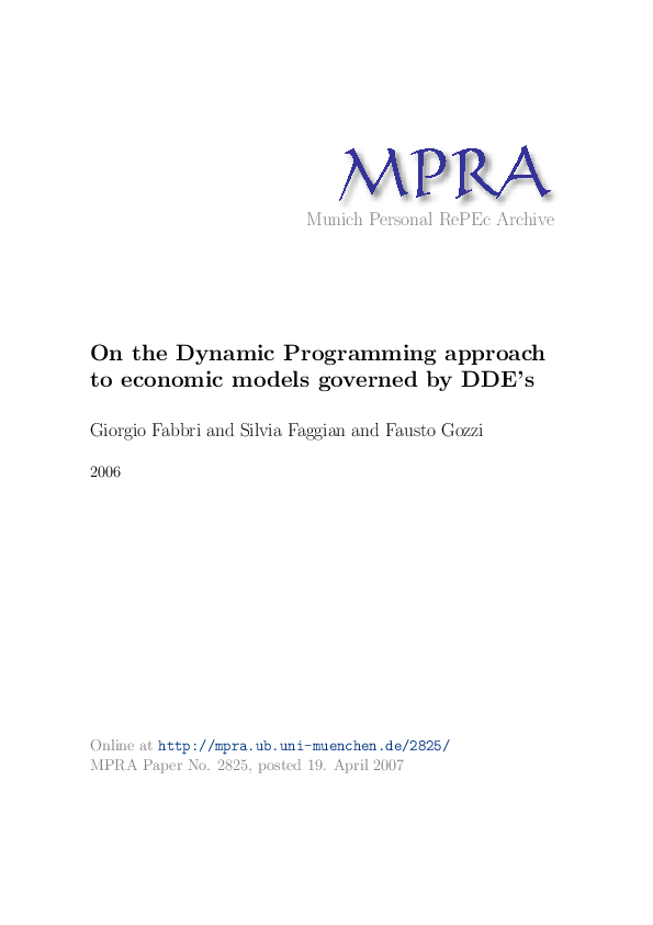 (PDF) On the Dynamic Programming approach to economic models governed ...
