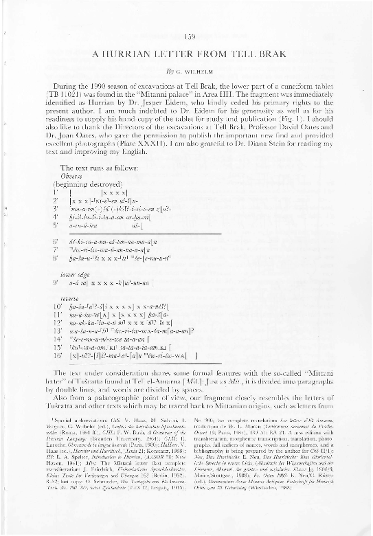 (PDF) A Hurrian Letter from Tell Brak
