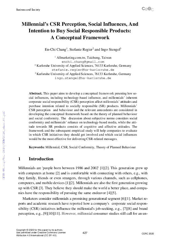 (PDF) Millennial's CSR Perception, Social Influences, and Intention to ...