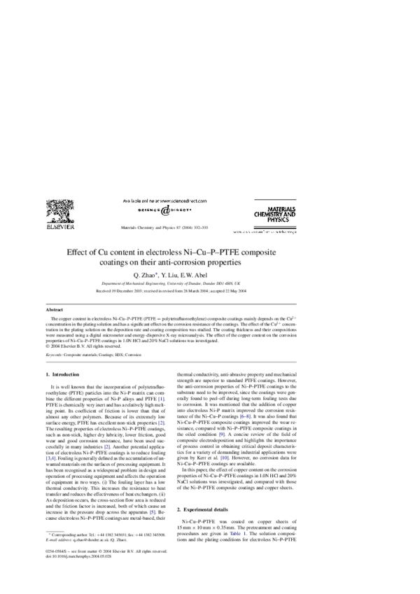 (PDF) Effect of Cu content in electroless Ni–Cu–P–PTFE composite coatings on their anti ...