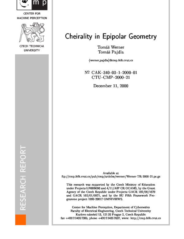 (PDF) Cheirality in epipolar geometry