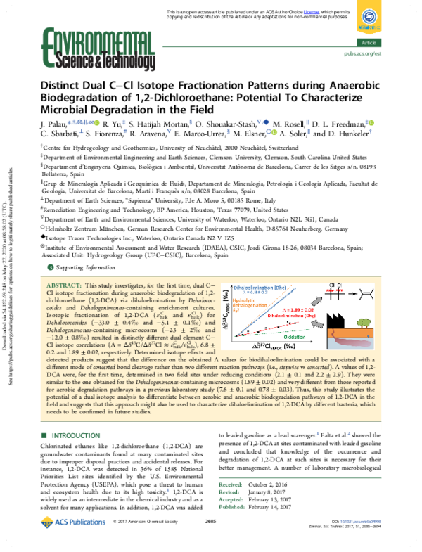 (PDF) Distinct Dual C–Cl Isotope Fractionation Patterns during ...
