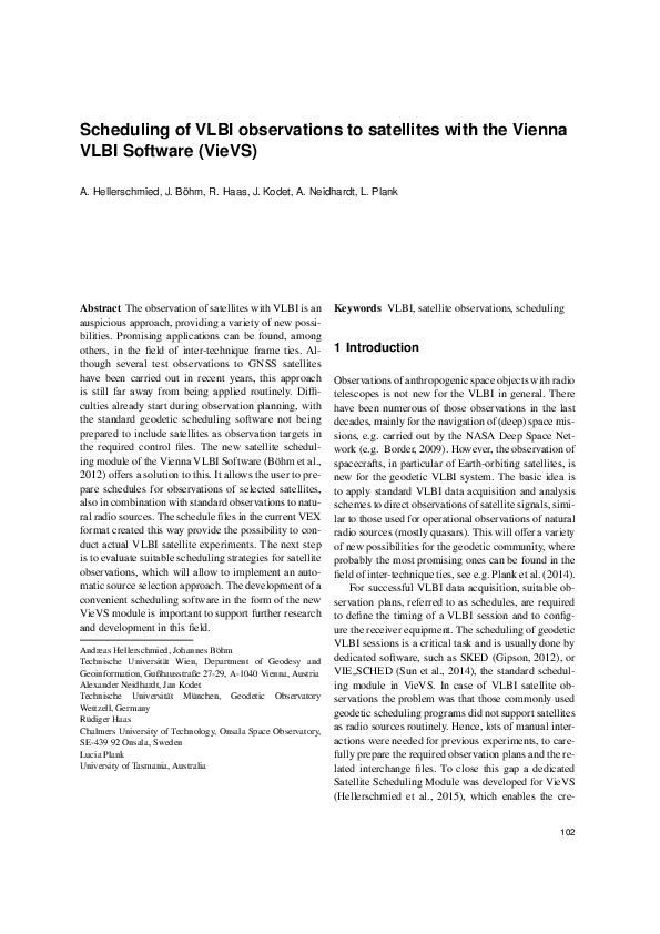 (PDF) Scheduling VLBI Observations to Satellites with VieVS
