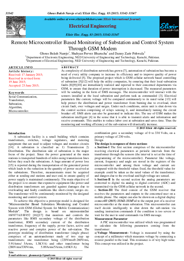 (PDF) Remote Microcontroller Based Monitoring of Substation and Control ...