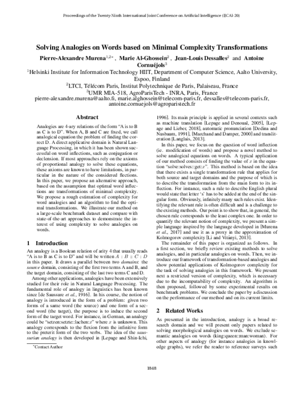 (PDF) Solving Analogies on Words based on Minimal Complexity Transformation