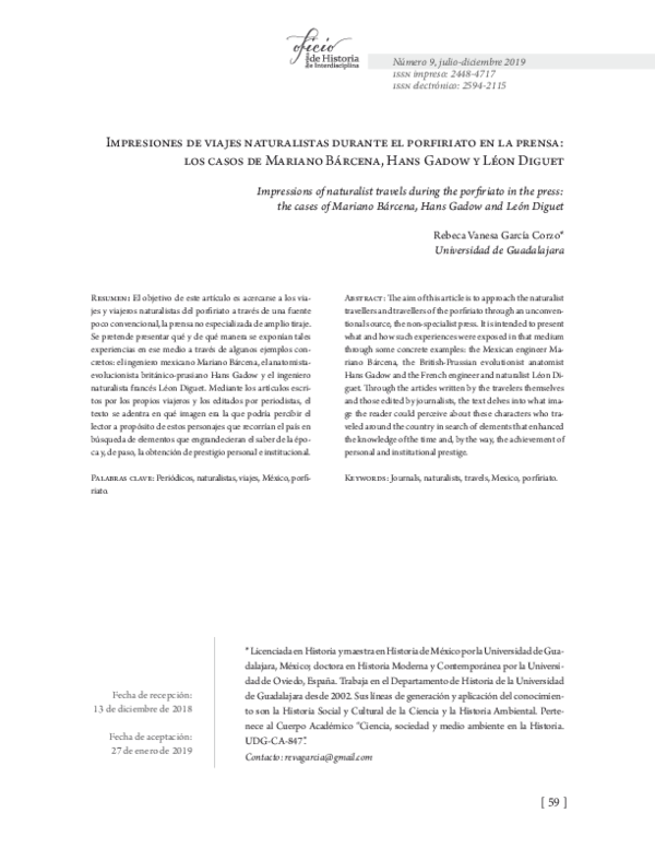 (PDF) Impresiones de viajes naturalistas durante el porfiriato en la ...
